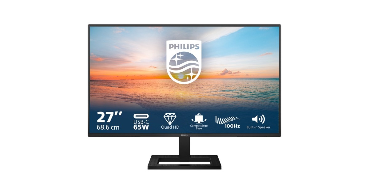 Philips 27E1N1600AE/00 27" monitor Zwart, 1x HDMI, 1x USB-C, Sound
