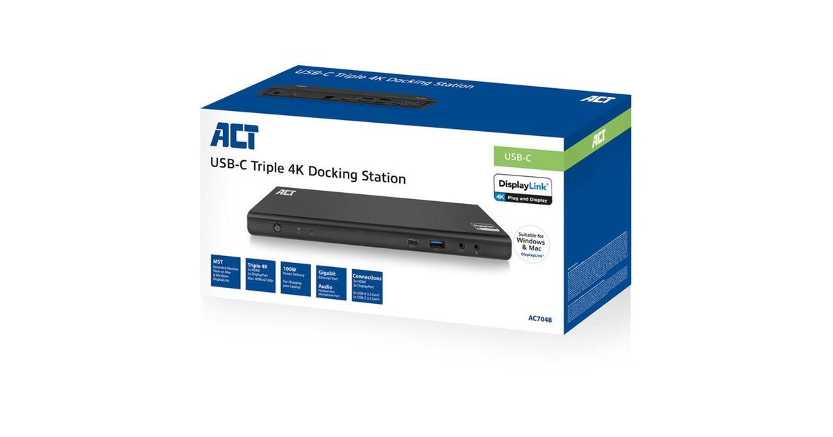 ACT Connectivity USB-C Triple 4K Docking Station DisplayPort, HDMI, RJ45, USB