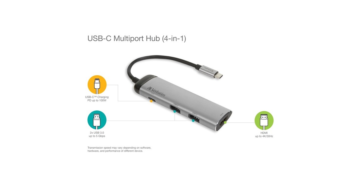 Verbatim USB 3.2 Gen 1 multiport hub, USB-C > 2x USB-A + USB-C + HDMI ...