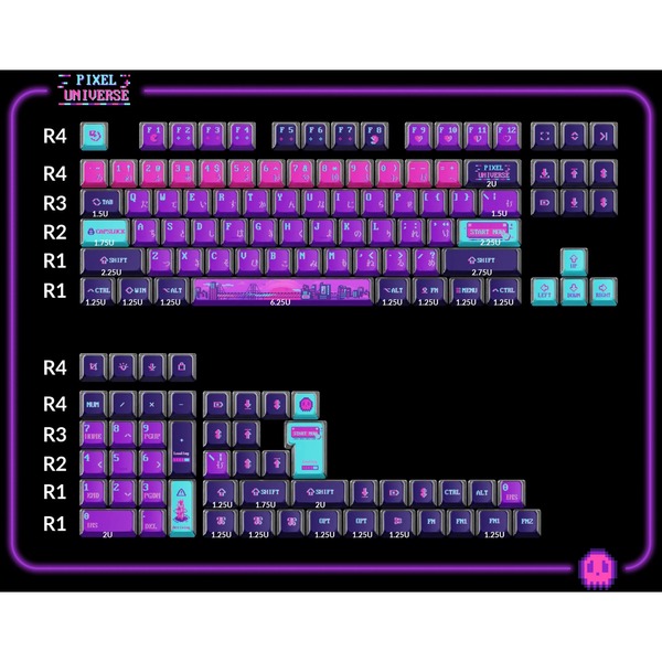 Keychron OEM Dye-Sub PBT Full Keycap-Set - Pixel Universe keycaps Lila ...